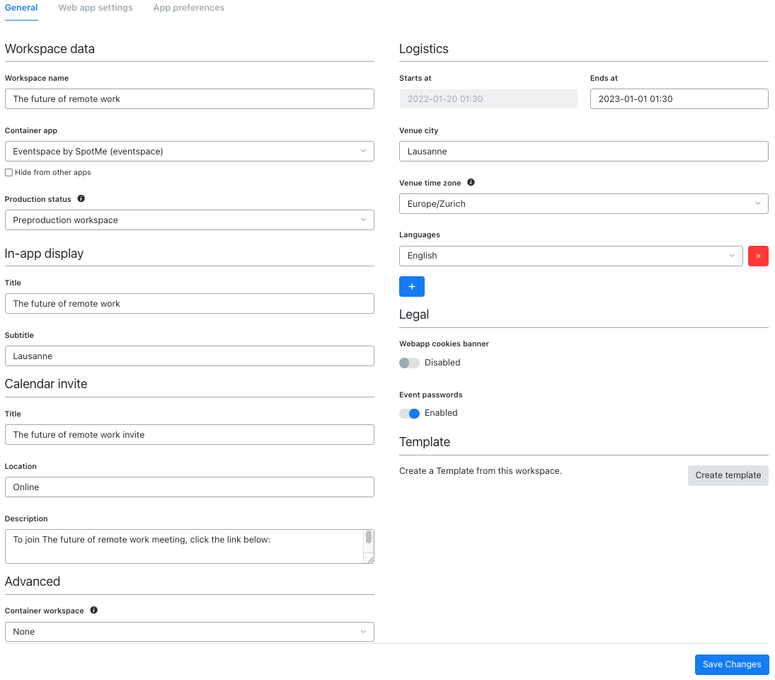 Overview of workspace settings – SpotMe knowledge base
