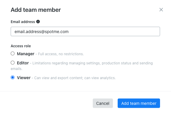 How to add/remove team members in a content hub and edit roles – SpotMe knowledge base