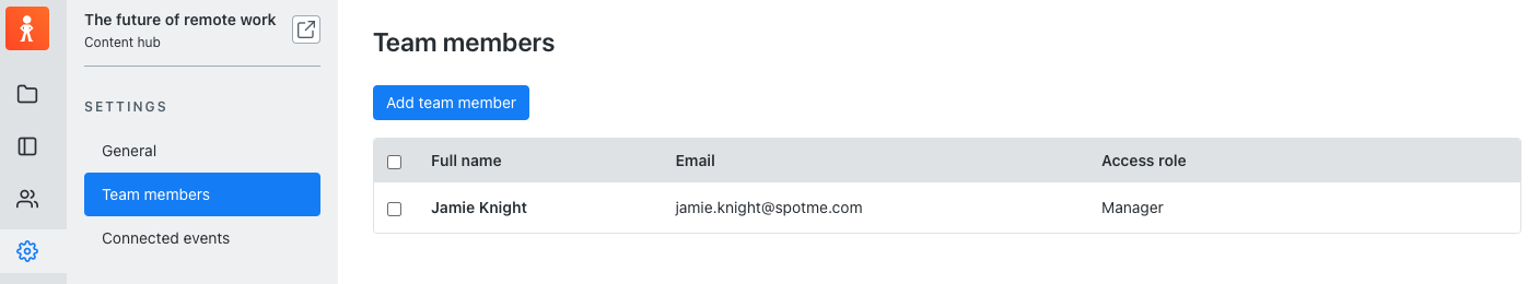 How to add/remove team members in a content hub and edit roles – SpotMe knowledge base