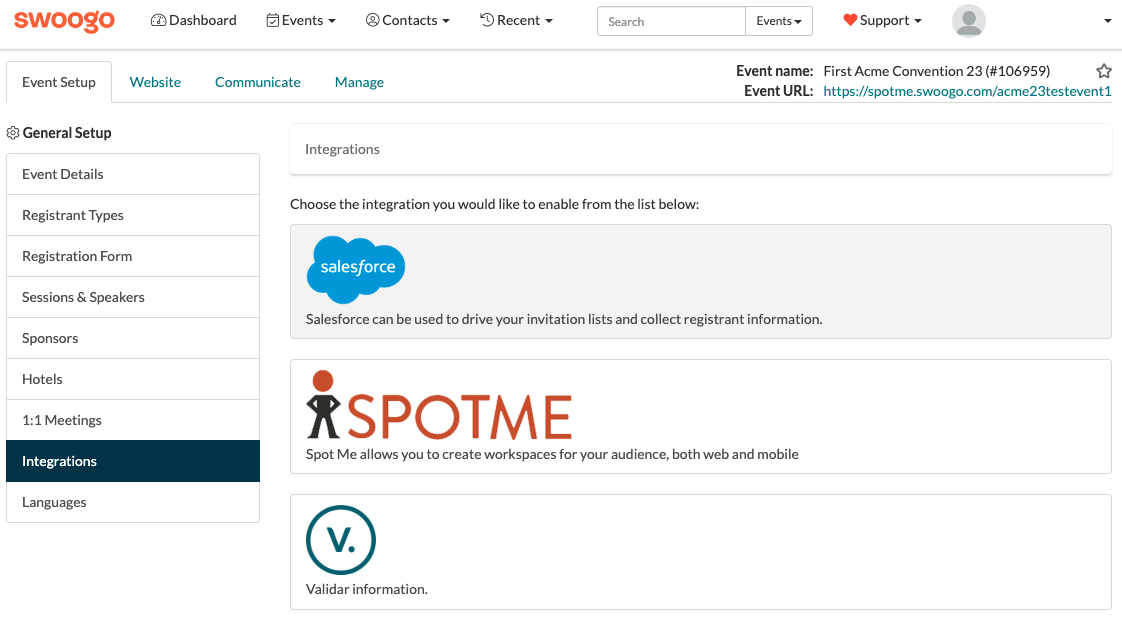 Swoogo integration – SpotMe knowledge base