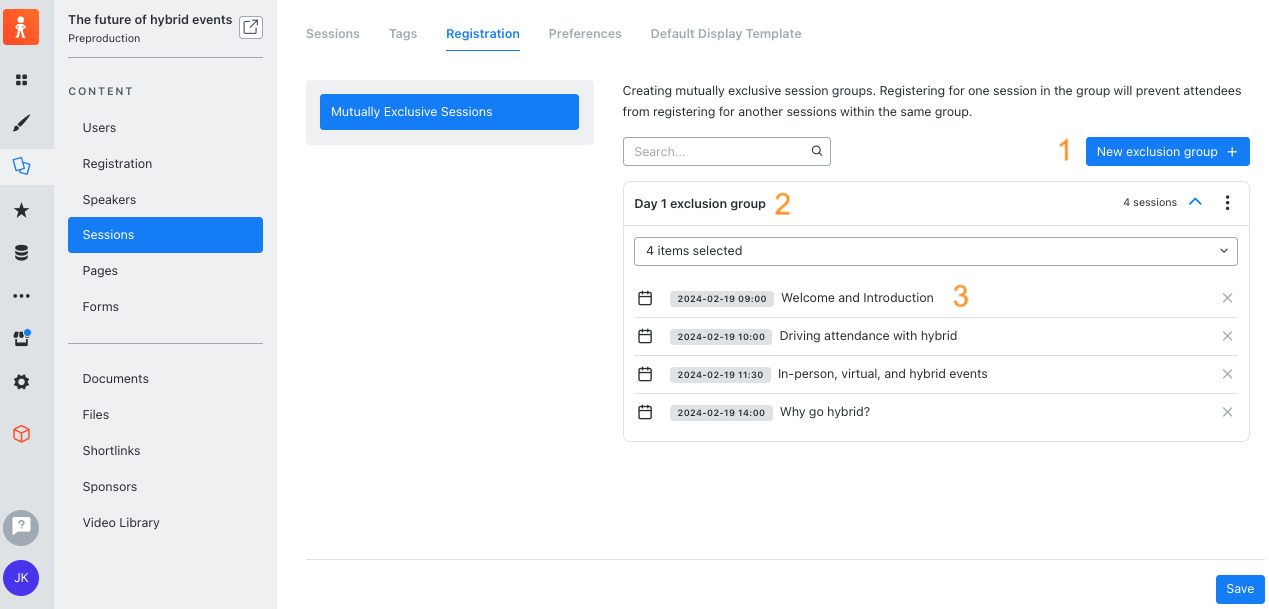 How to create mutually exclusive groups for sessions – SpotMe knowledge base