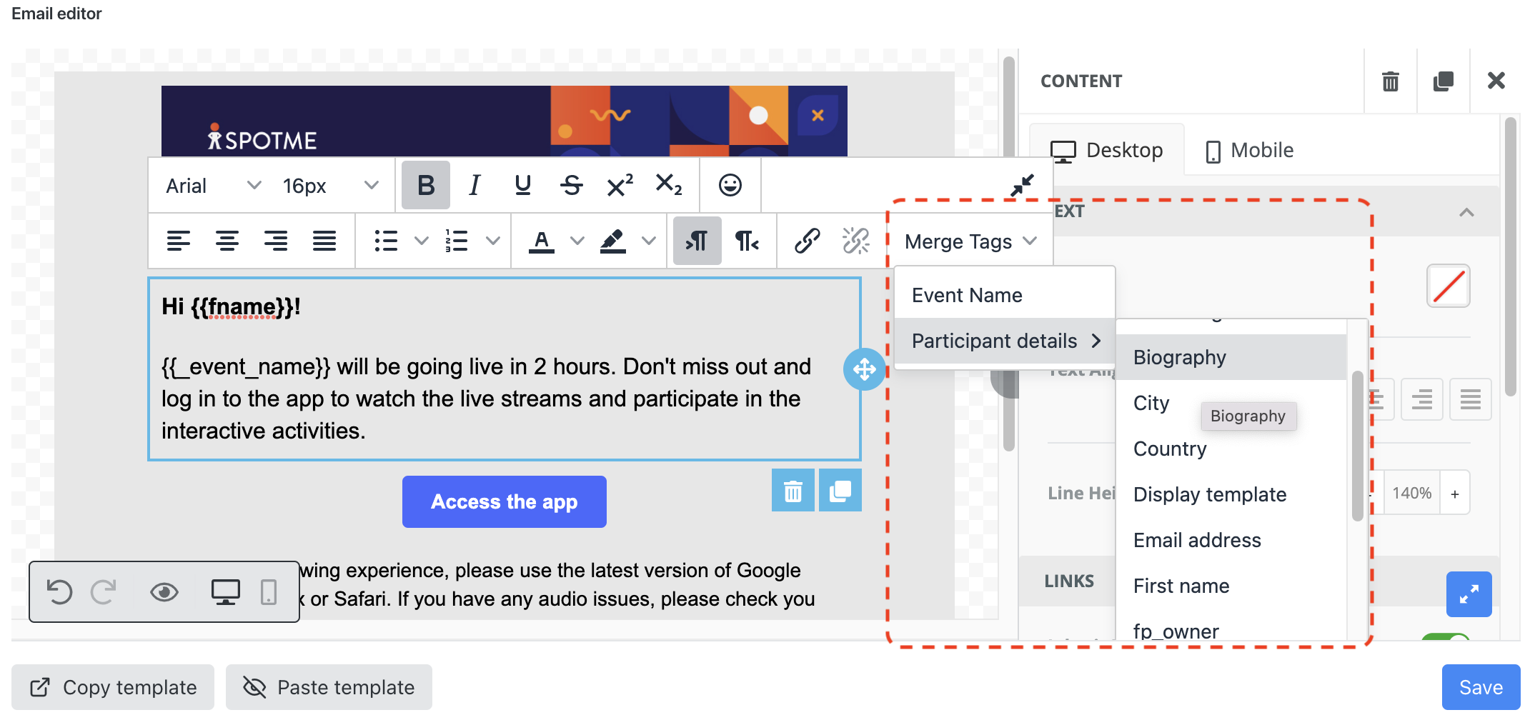 Managing and creating email templates – SpotMe knowledge base