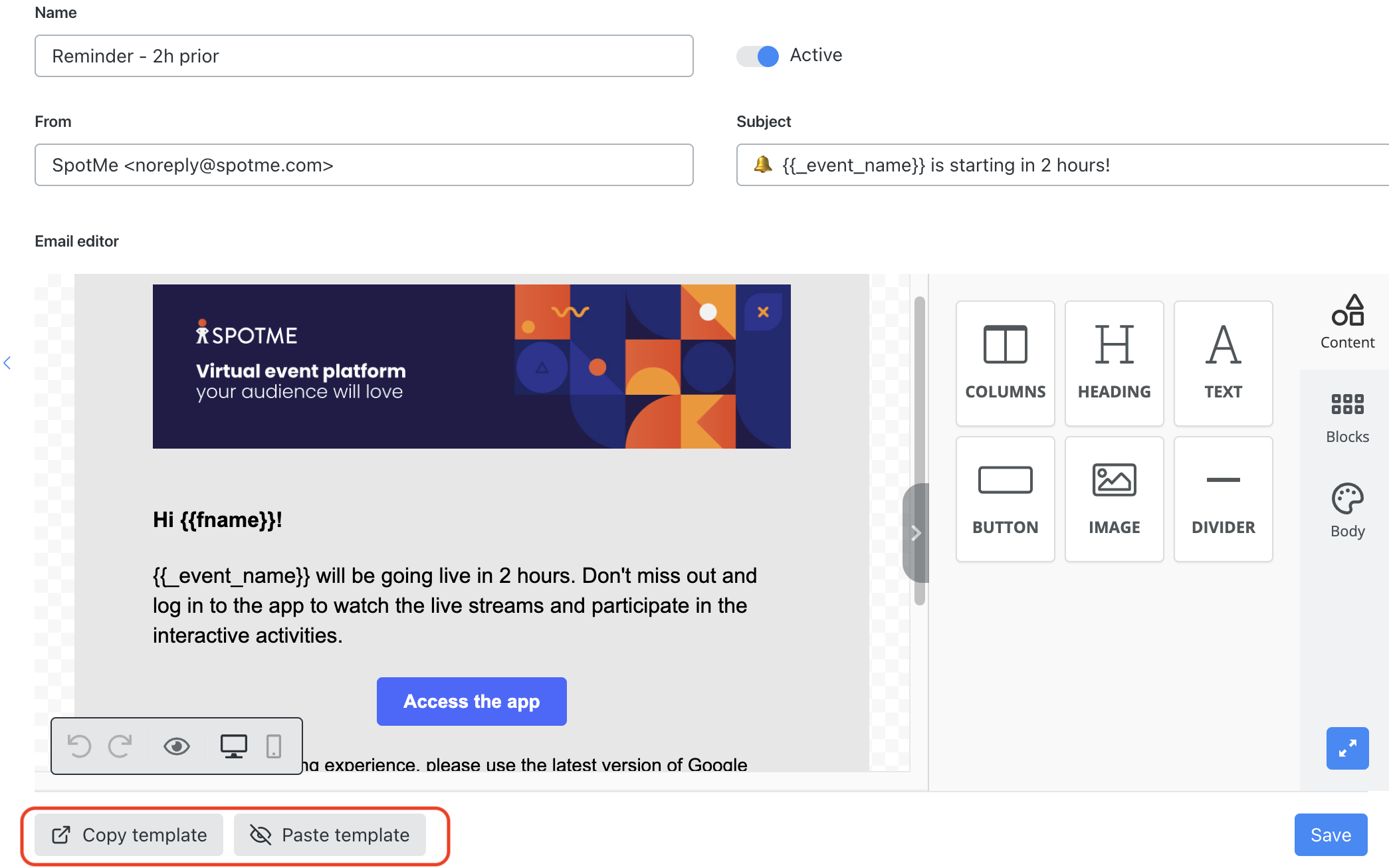 Managing and creating email templates – SpotMe knowledge base