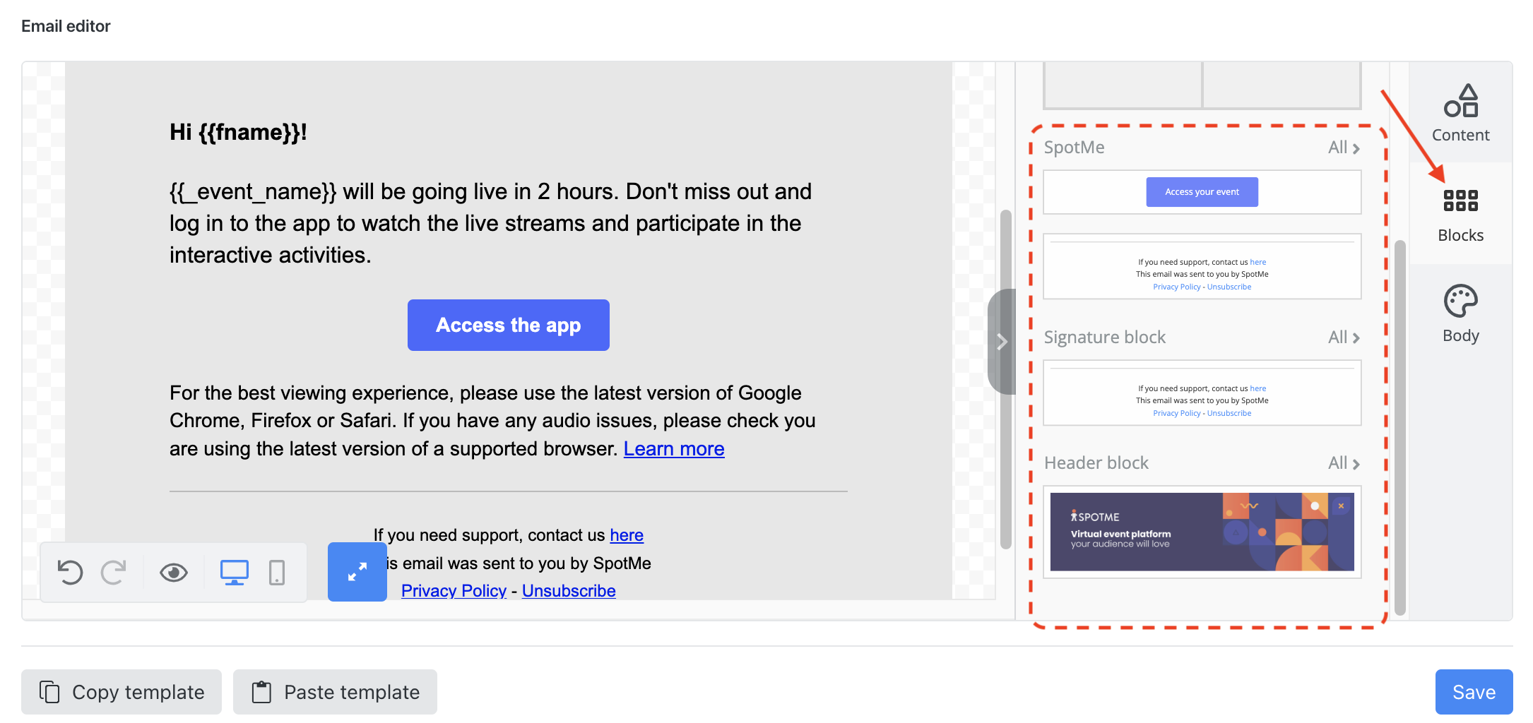 Managing and creating email templates – SpotMe knowledge base