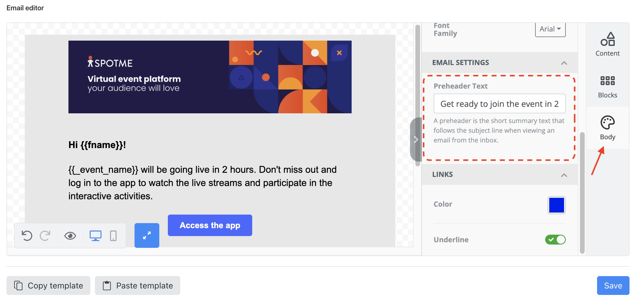 Managing and creating email templates – SpotMe knowledge base
